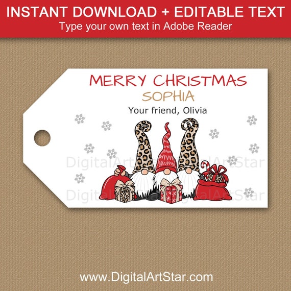 Gnome Christmas Tags Printable - Holiday Gift Tags - Editable Christmas ...