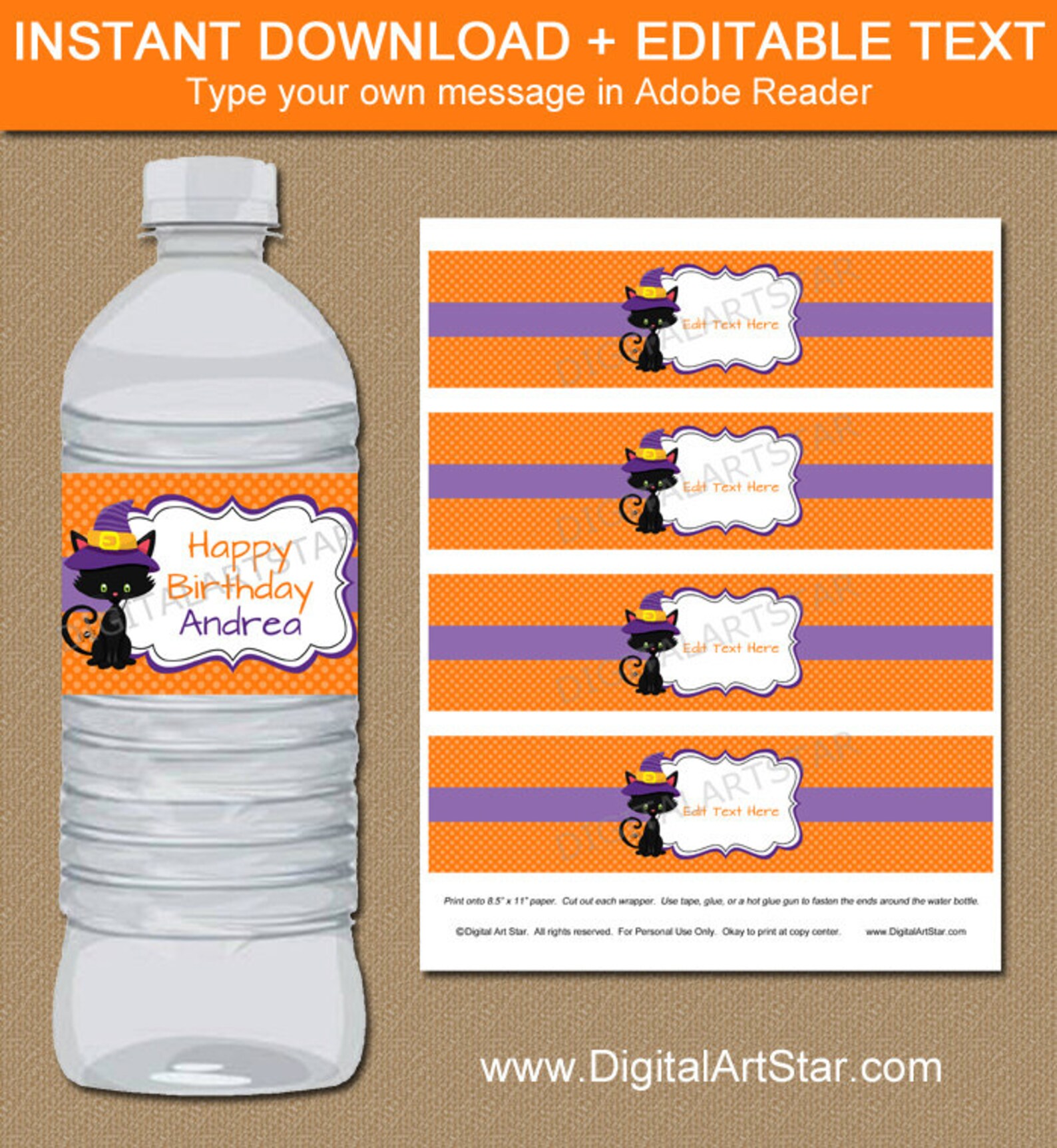 Personalized Halloween Water Bottle Labels Halloween Birthday | Etsy