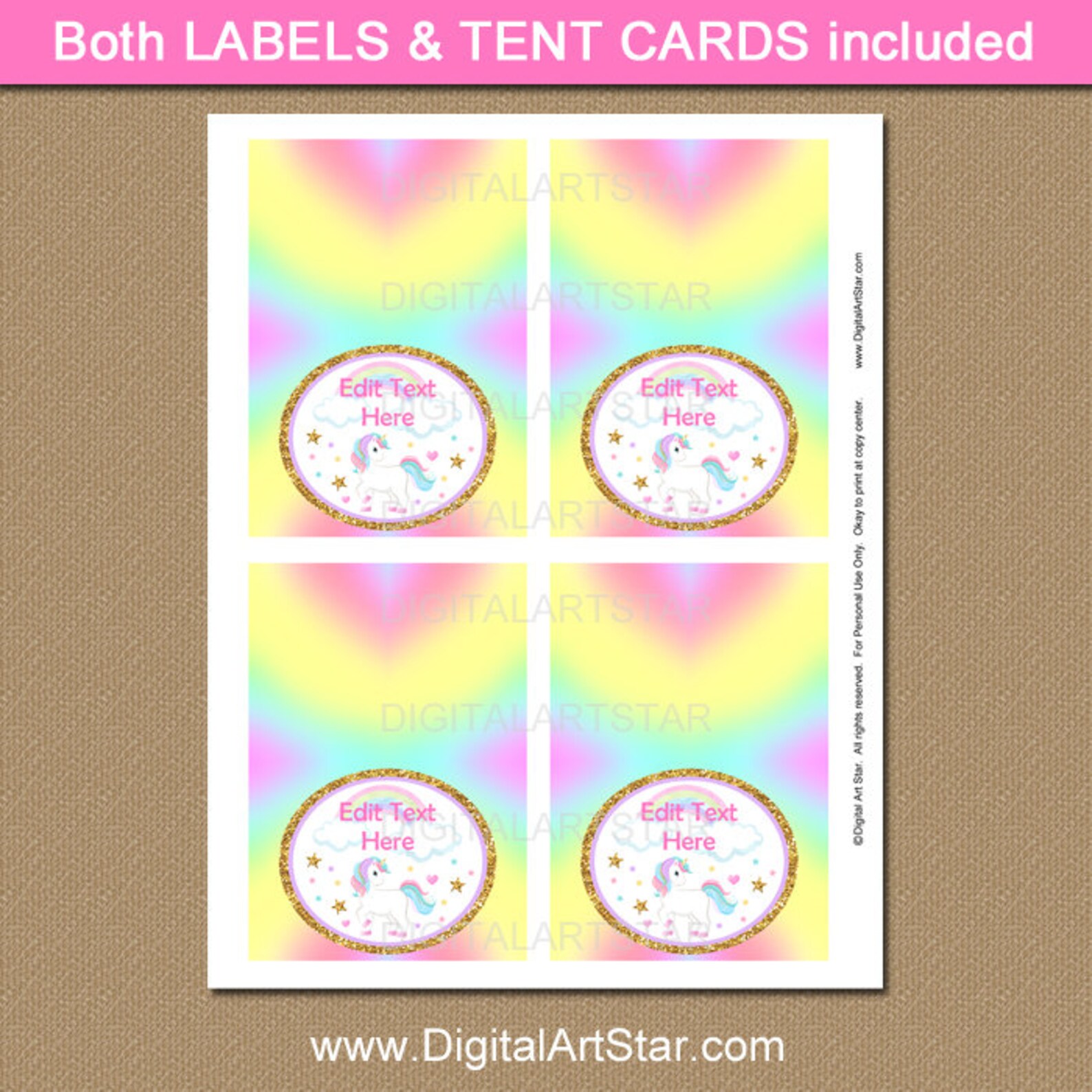 Printable Unicorn Labels Rainbow Unicorn Party Supplies | Etsy