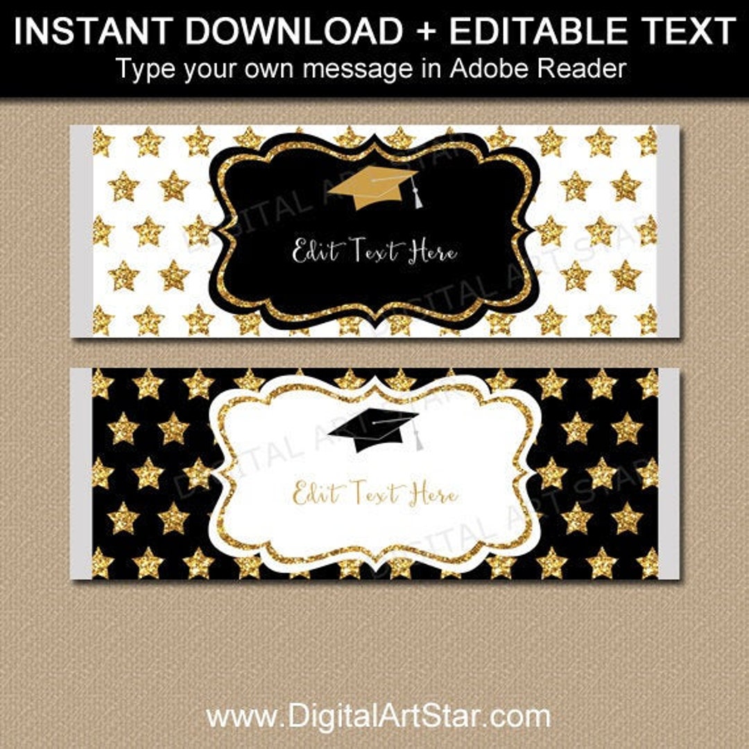 Black and Gold Graduation Favors, Graduation Candy Bar Wrappers, Gold ...