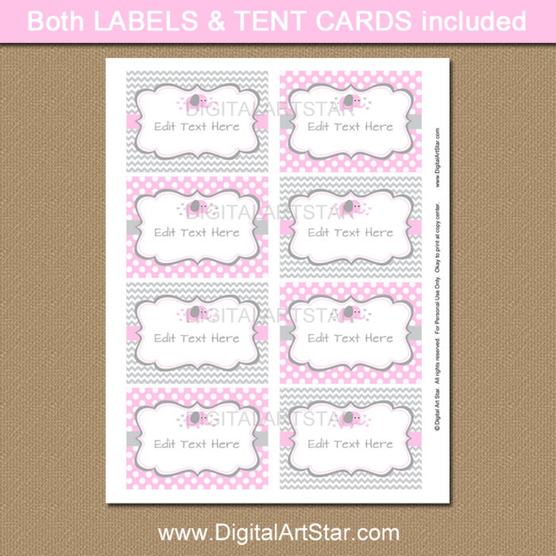 Pink Elephant Baby Shower Food Labels Elephant Label Baby | Etsy