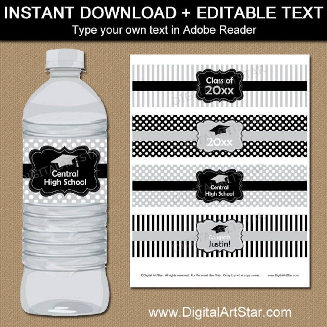 High School Graduation Water Bottle Labels College Graduation Party ...