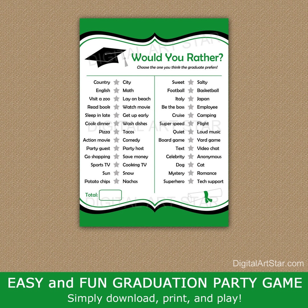 Instant Download Graduation Party Games 2024, Would You Rather Game ...