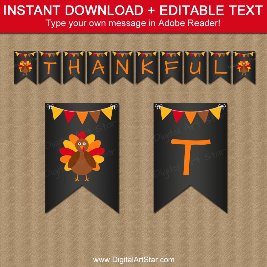 Thanksgiving Chalkboard Banner Template, Thanksgiving Party Decorations ...