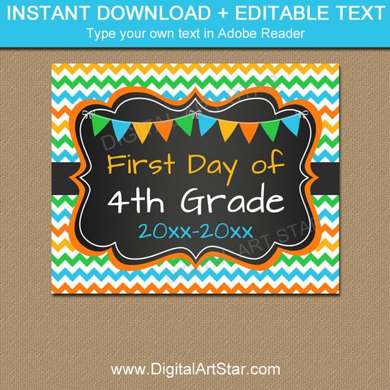 First Day of 4th Grade Sign Editable, 1st Day of 4th Grade Sign ...