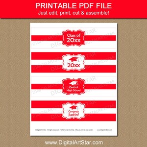 Red Graduation Water Bottle Labels Instant Download, High School ...