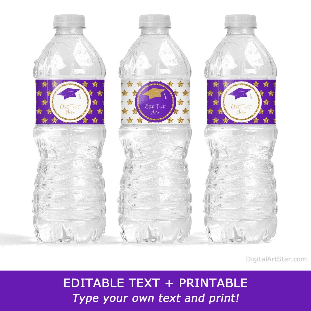 Purple and Gold Graduation Water Bottle Labels, Purple Graduation ...