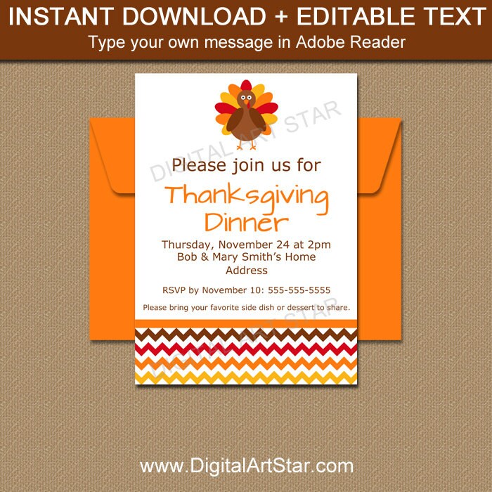 Paper & Party Supplies Editable Thanksgiving Invitation INSTANT ...