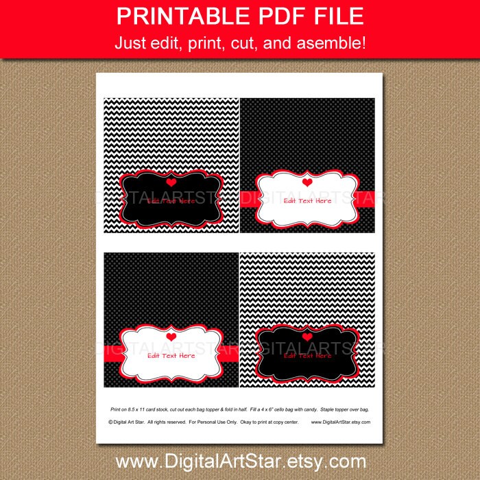 Valentine Bag Toppers Printable Valentines Day Bag Toppers | Etsy