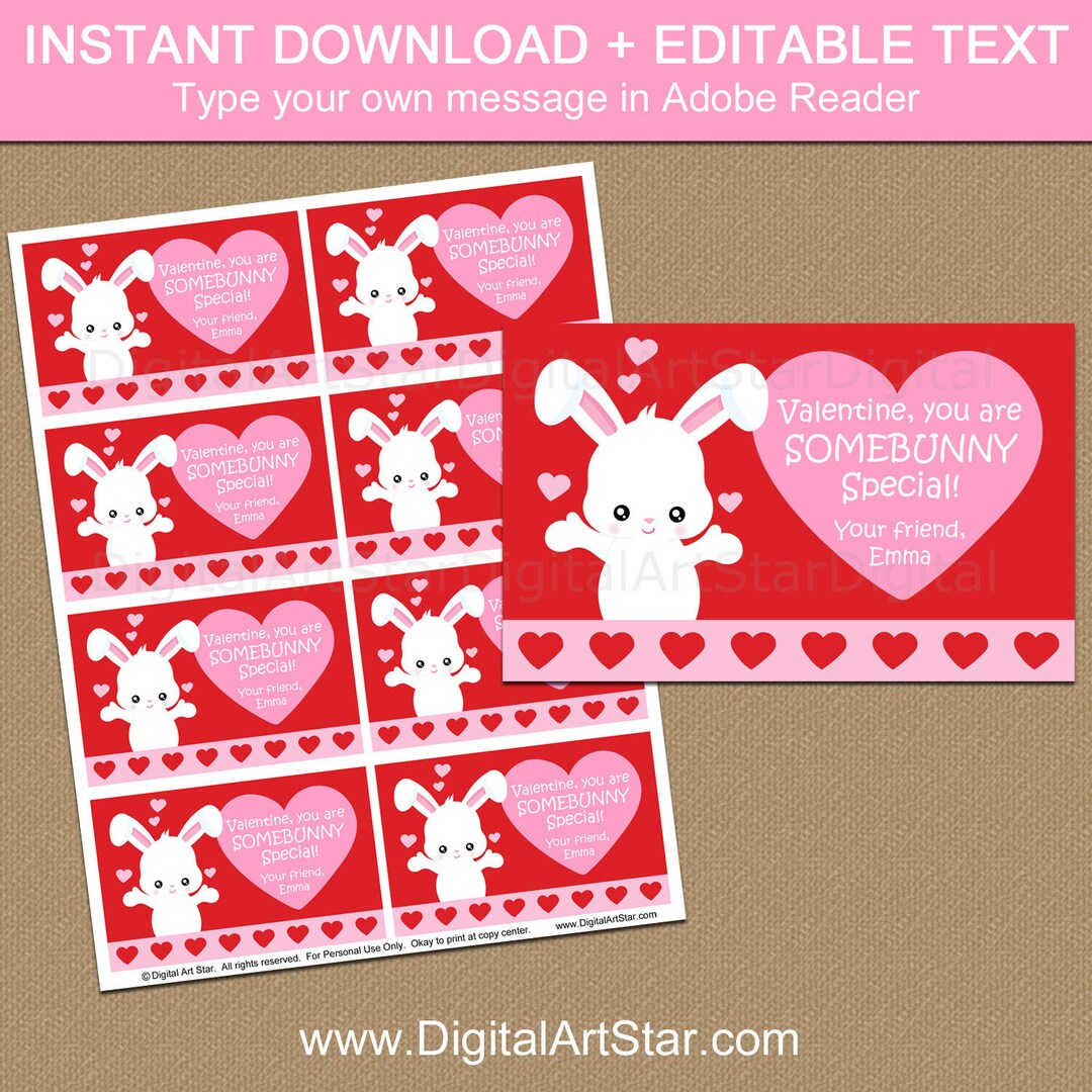 Cute Valentine Cards for Kids Bunny Valentines Printable - Etsy