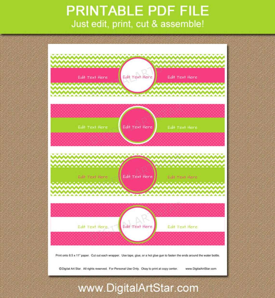 Pink and Lime Water Bottle Labels Printable Birthday Party - Etsy