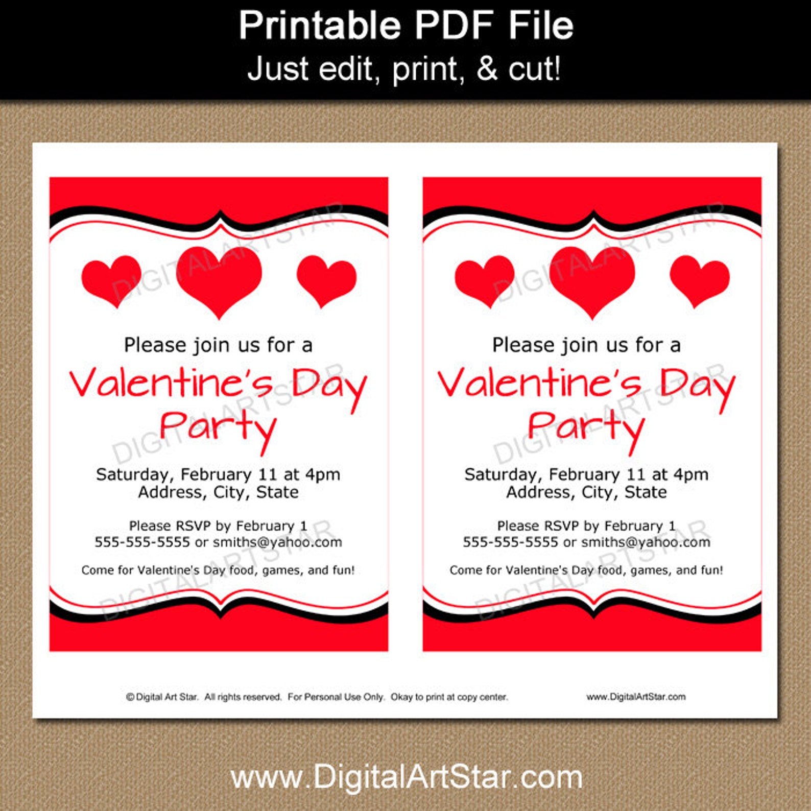 Valentine Invitations Valentines Day Invitation Template | Etsy