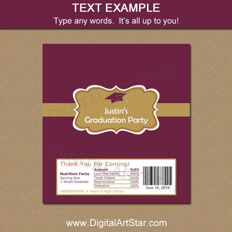 Graduation Candy Bar Wrappers Printable Maroon Gold - Etsy