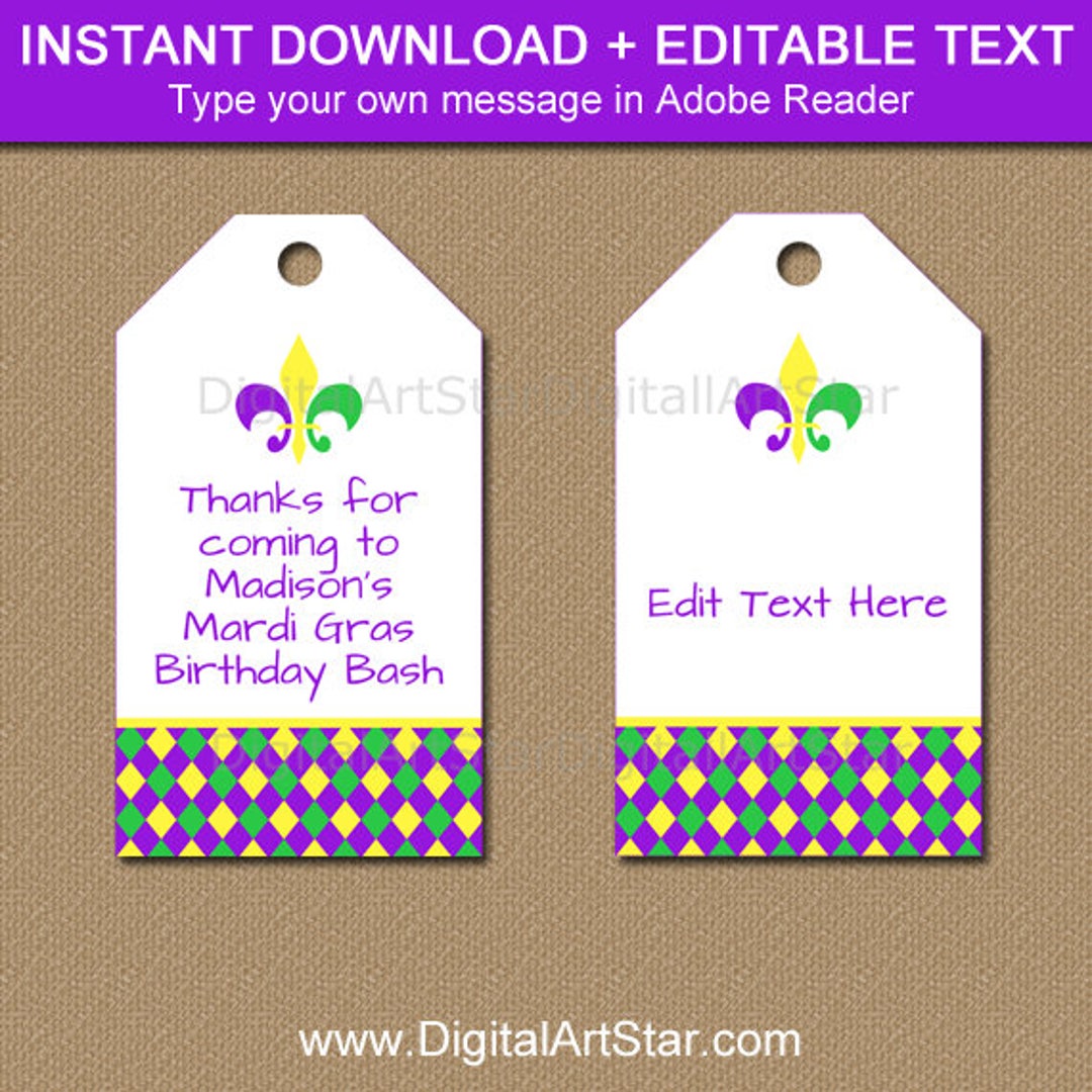 Printable Mardi Gras Tags, Editable Mardi Gras Hang Tags, Mardi Gras ...