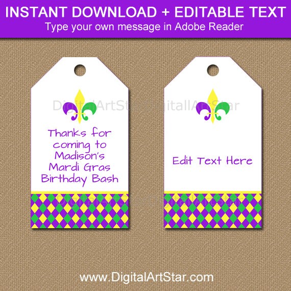 Printable Mardi Gras Tags, Editable Mardi Gras Hang Tags, Mardi Gras ...
