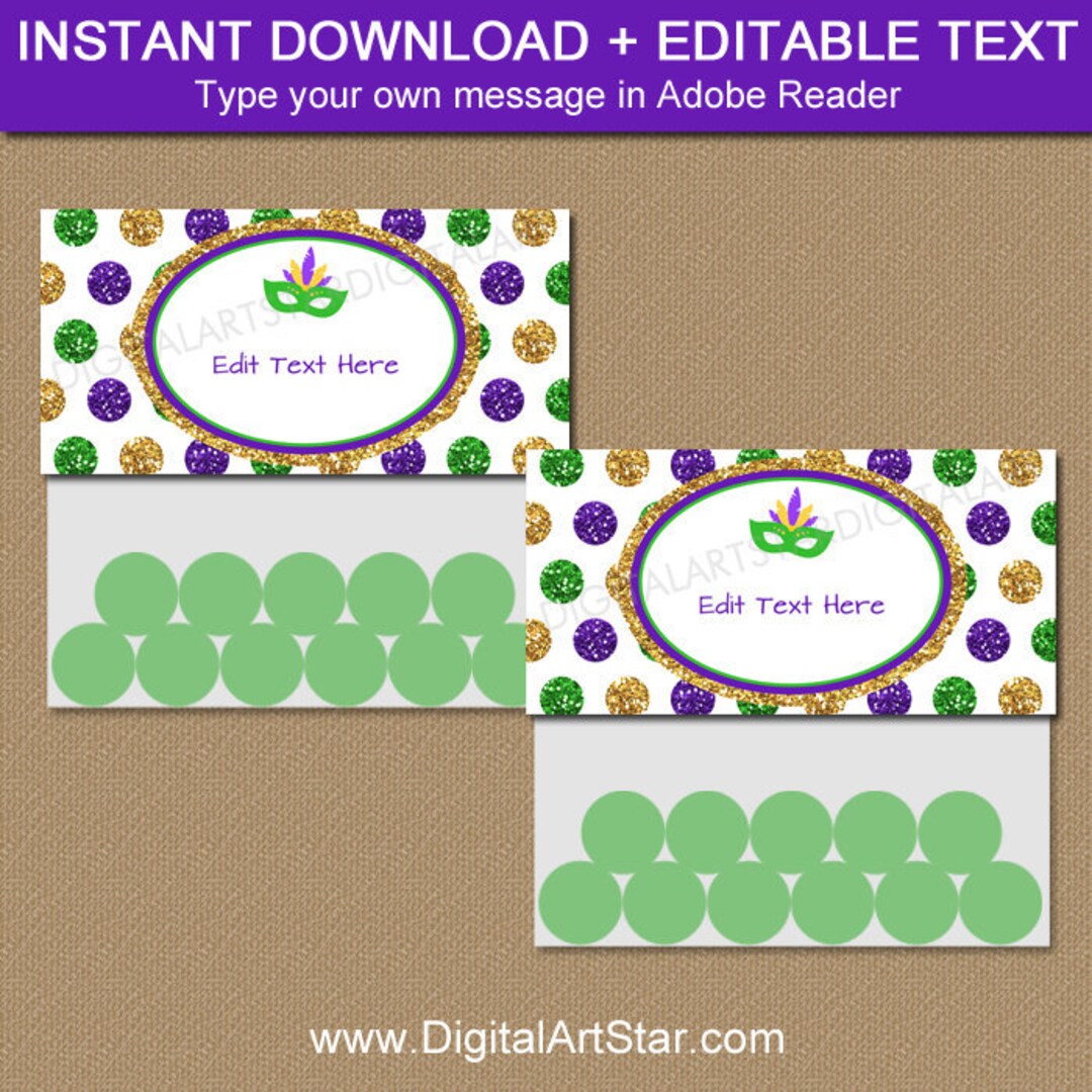 Mardi Gras Bag Toppers Mardi Gras Party Favors Printable Mardi Gras Bag ...