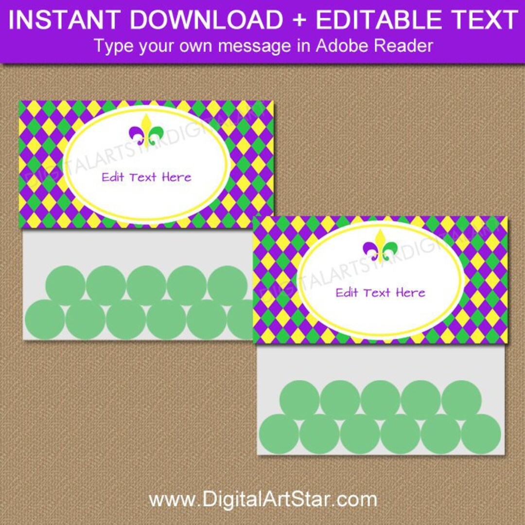 Mardi Gras Party Favor Bag Toppers, Printable Bag Toppers, Mardi Gras ...
