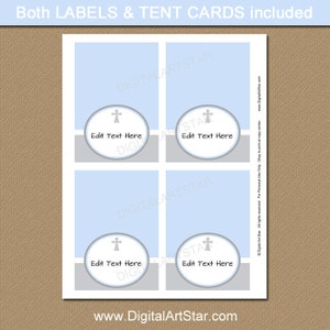 Baptism Printable Labels First Communion Food Labels Blue & Grey ...