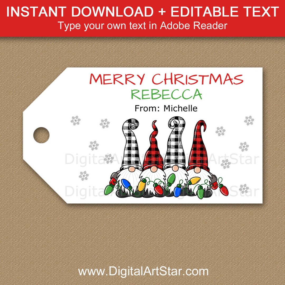 Editable Christmas Tags Gnome Christmas Printable Tags Red and Black ...