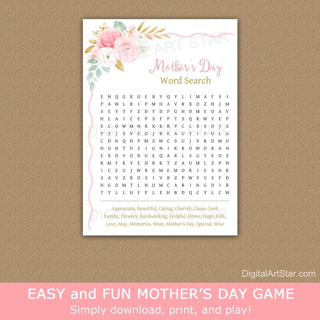 Mother's Day Word Search Printable, Mothers Day Games for Adults ...