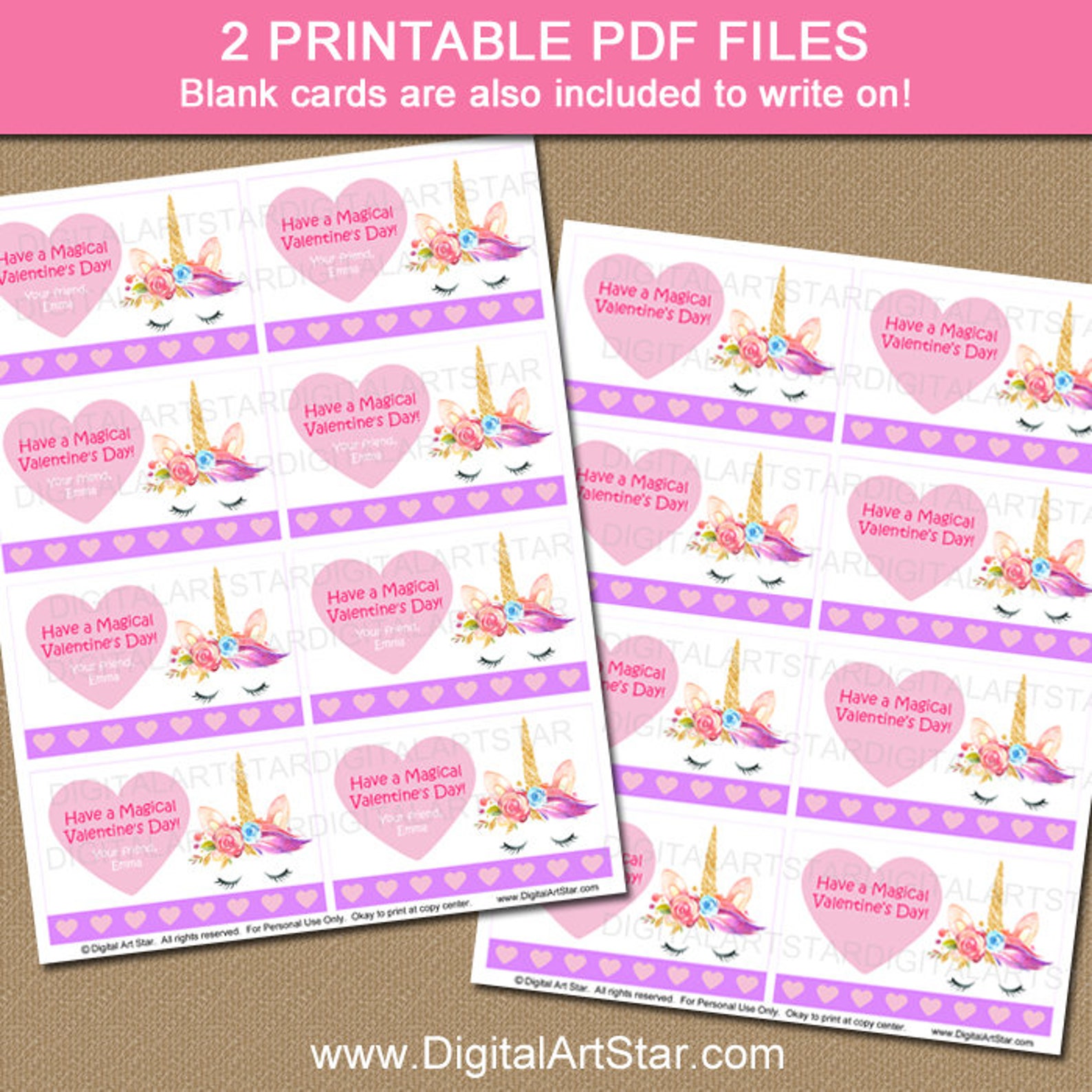 Unicorn Valentine Card for Kids Printable Unicorn Valentines - Etsy