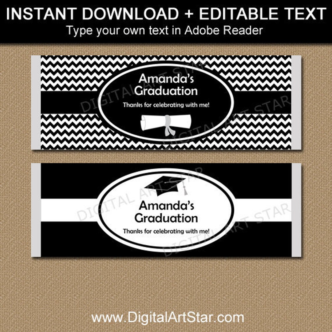 Graduation Candy Bar Wrappers, Black and White Graduation Party Favors ...