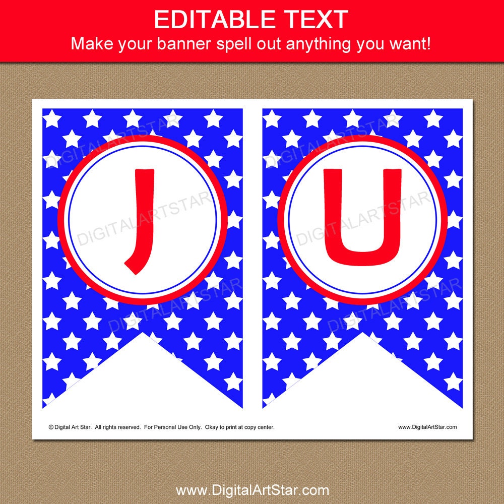 4th of July Banner Printable Patriotic Banner Editable - Etsy