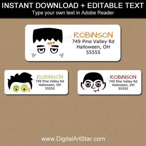 Halloween Monster Address Labels Printable, Black and White Halloween ...