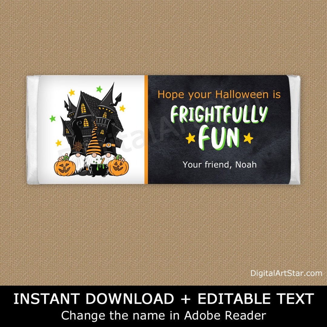 Printable Halloween Gnome Candy Bar Wrapper With Haunted House ...