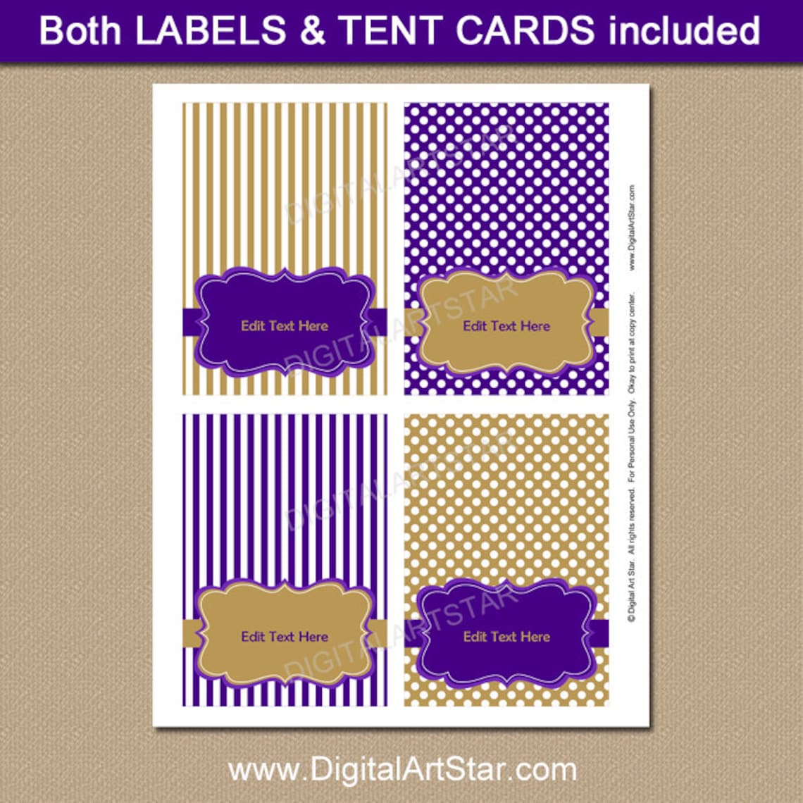 Purple and Gold Labels Candy Buffet Labels Editable Food | Etsy