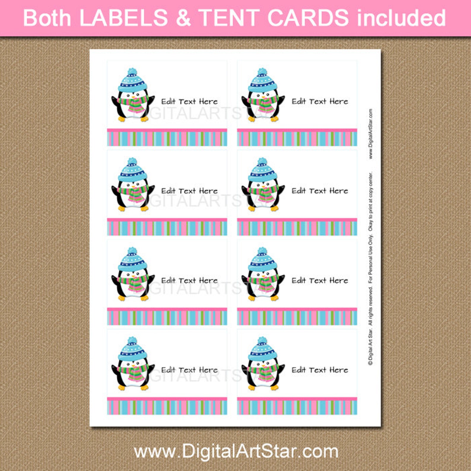 Penguin Labels Printable Penguin Food Tags EDITABLE - Etsy