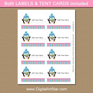 Penguin Labels Printable Penguin Food Tags EDITABLE Penguin Buffet ...