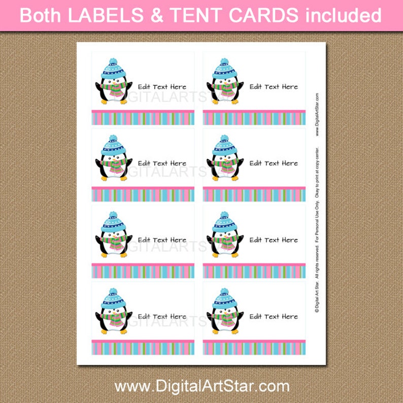 Penguin Labels Printable Penguin Food Tags EDITABLE - Etsy