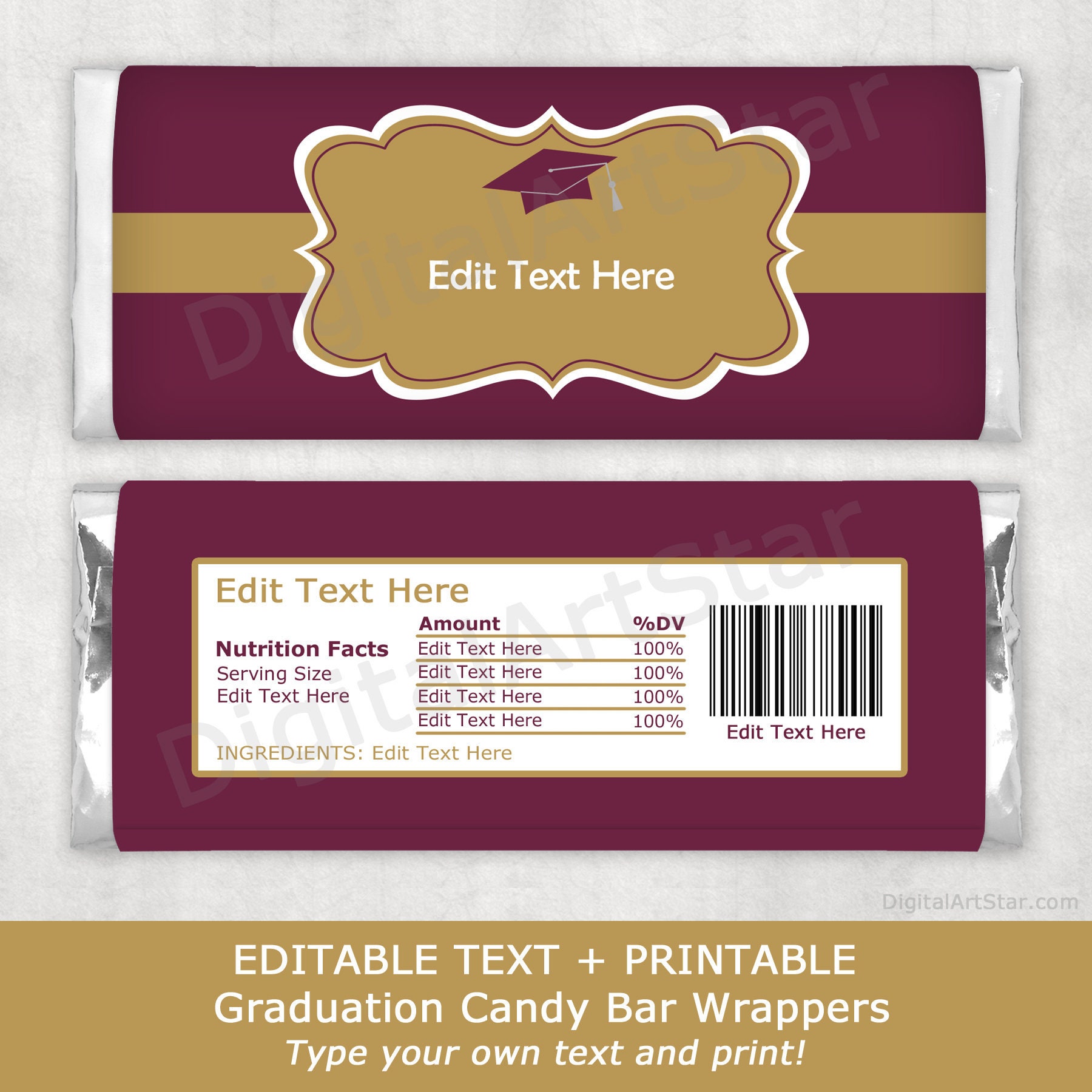 Graduation Candy Bar Wrappers Printable Maroon Gold - Etsy