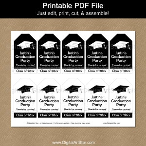 Black and White Graduation Favor Tags, Black Graduation Thank You Tags ...