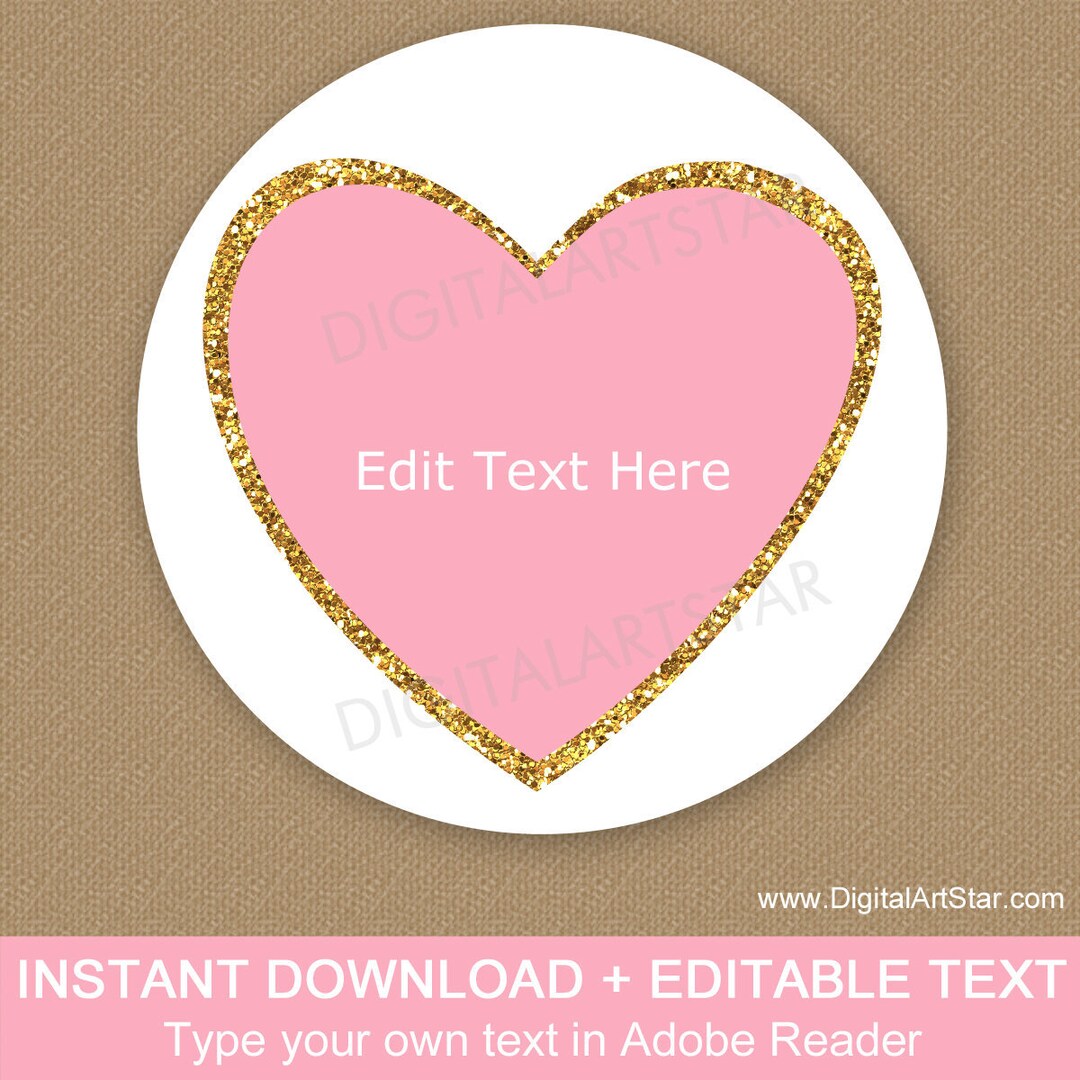 Pink Heart Favor Bag Stickers Pink and Gold Wedding Favor Label ...