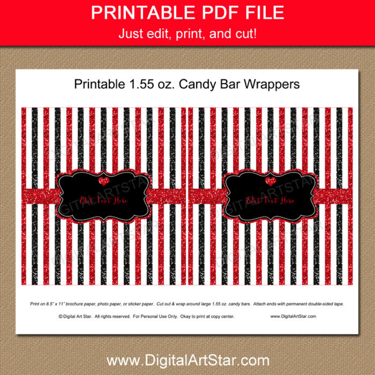Red and Black Candy Bar Wrapper Template Wedding Candy | Etsy