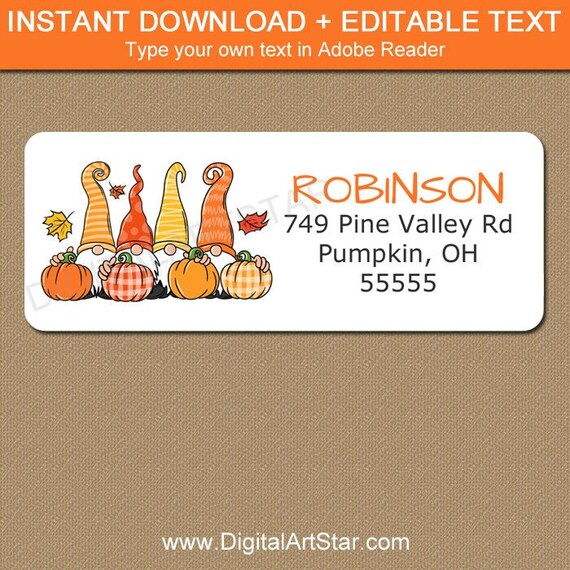 Gnome Address Labels Fall, Autumn Gnome Return Address Labels Stickers ...