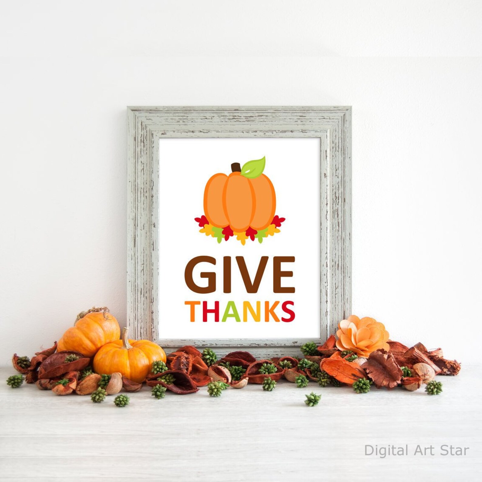 Give Thanks Sign Thanksgiving Decorations Pumpkin Art Print - Etsy