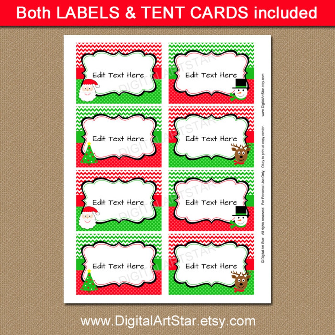 Christmas Buffet Cards Christmas Label Template Cute - Etsy