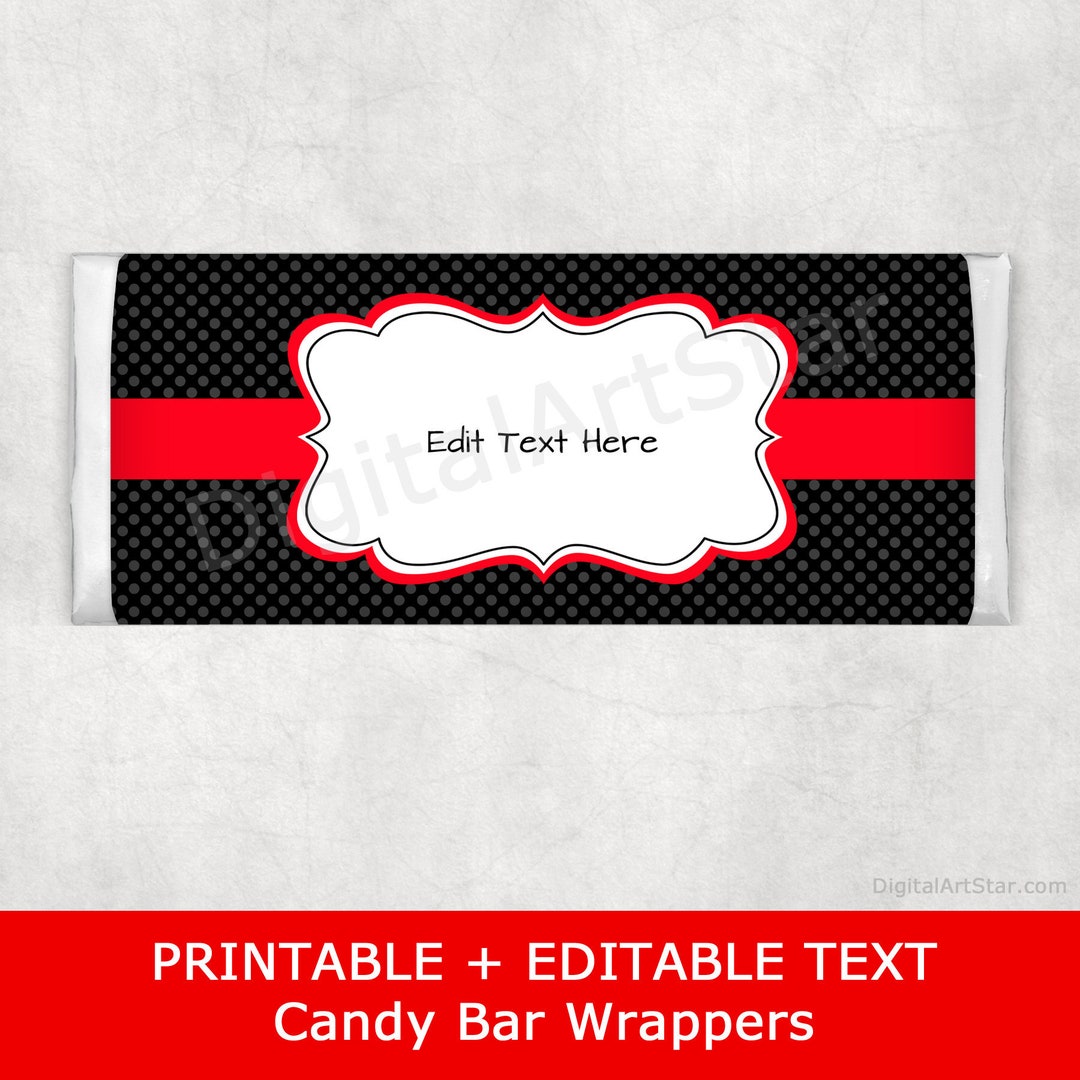 Black and Red Candy Bar Wrappers, Printable Candy Bar Labels, Chocolate ...