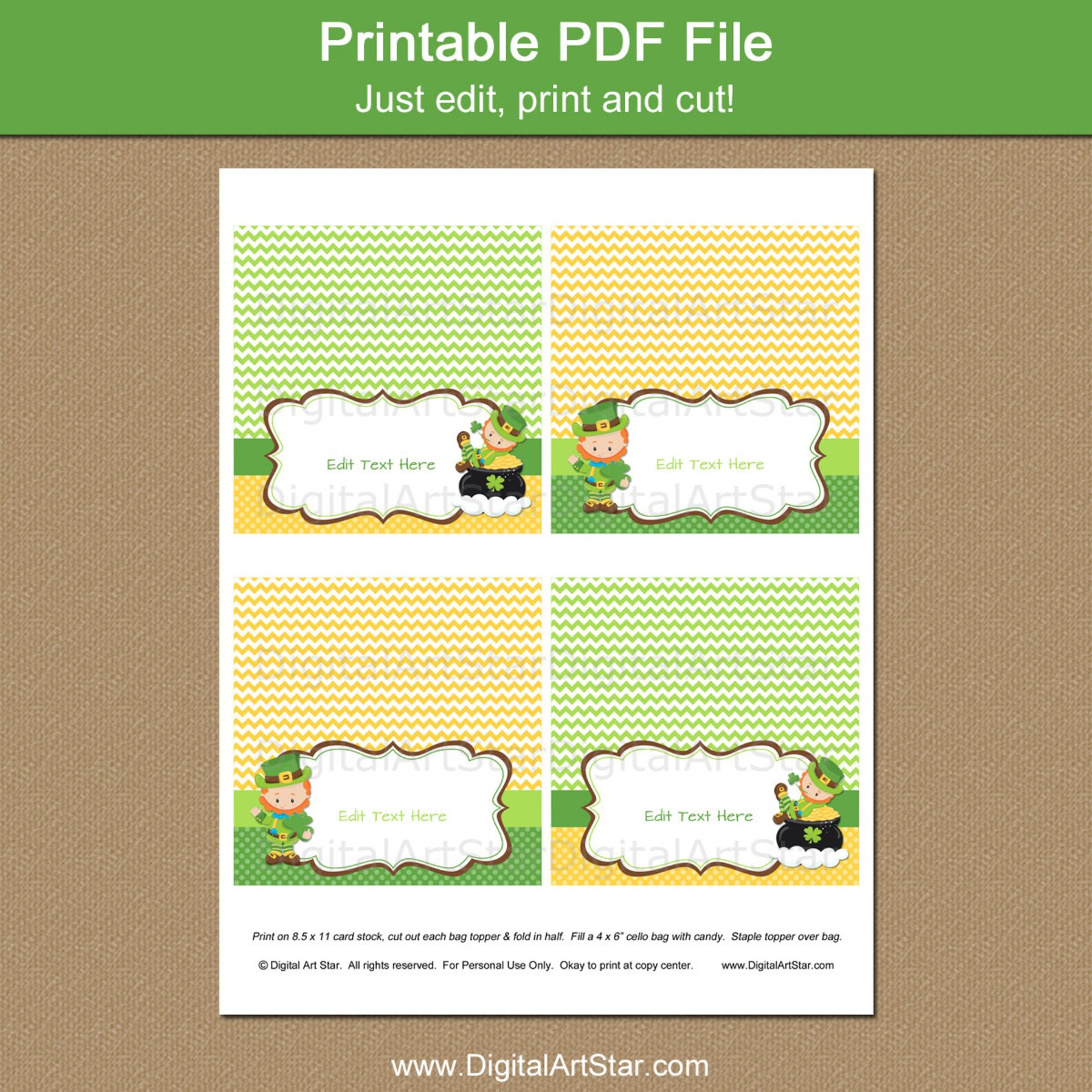 St Patrick's Day Bag Toppers Printable Treat Bag Topper - Etsy