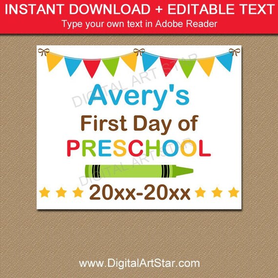 My First Day of Preschool Sign - First and Last Day of Preschool ...