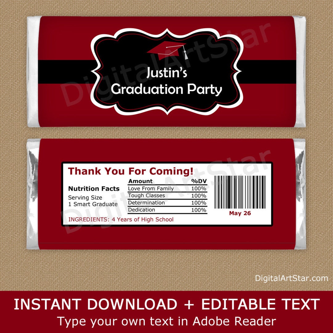 Graduation Candy Wrappers Printable Graduation Favors - Etsy