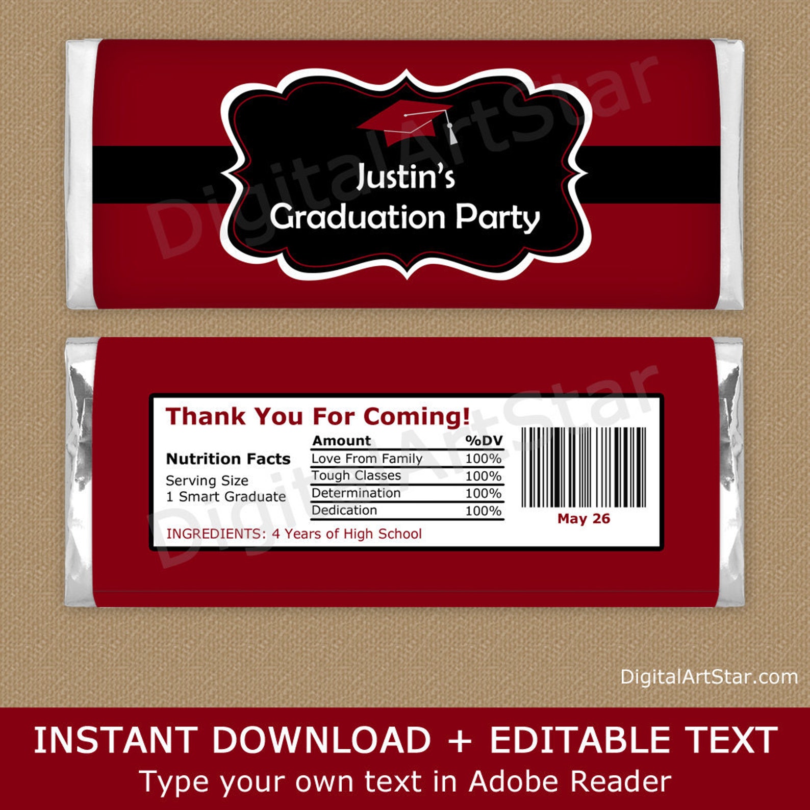 Graduation Candy Wrappers Printable Graduation Favors - Etsy