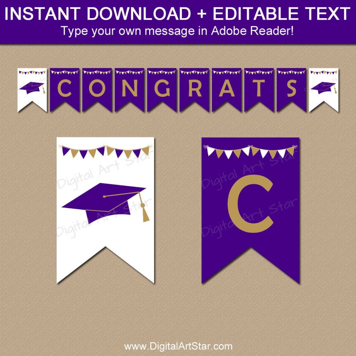 Purple and Gold Graduation Banner Template Purple and Gold - Etsy