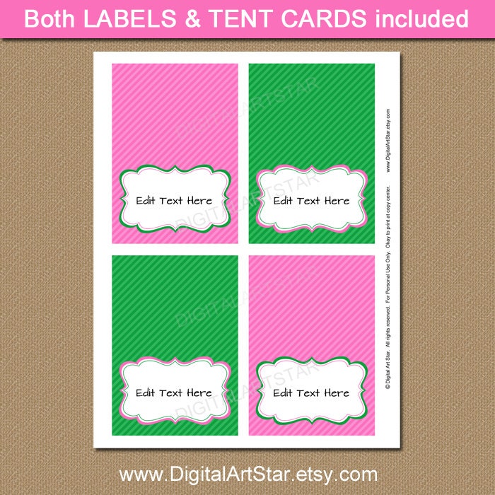 Printable Pink Green EDITABLE Place Cards Tent Cards Labels | Etsy