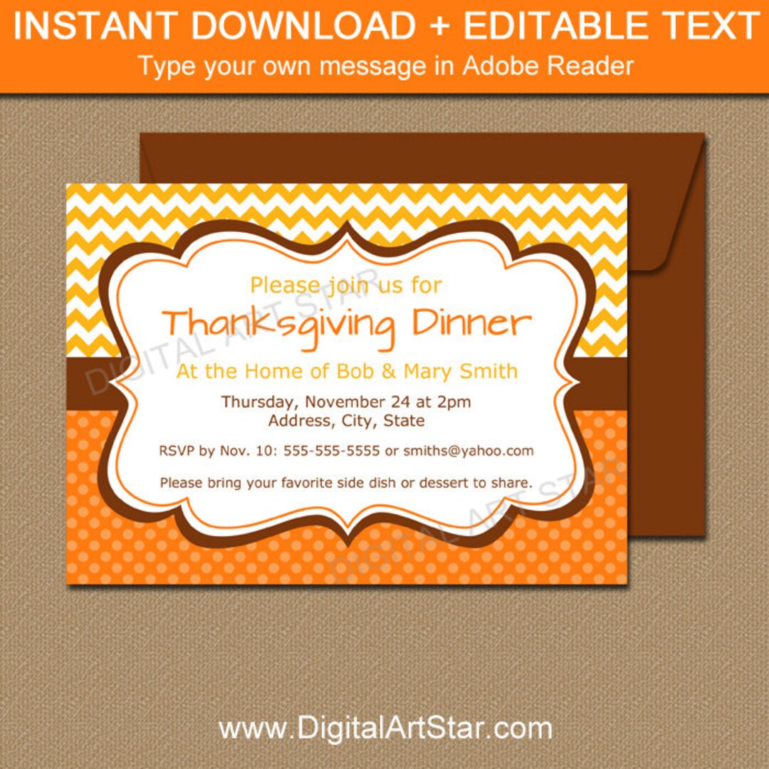Thanksgiving Invitation Printable Thanksgiving Dinner Invitation ...