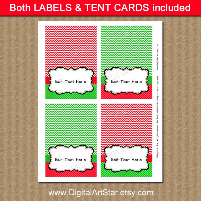 Printable Christmas Food Cards Buffet Cards Labels Tent - Etsy