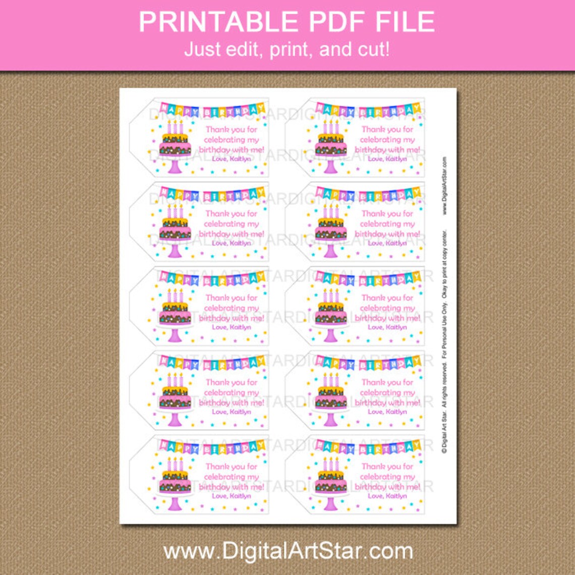 Happy Birthday Gift Tags Happy Birthday Tags Editable Girl - Etsy